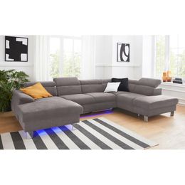 COTTA Wohnlandschaft &raquo;Komaris U-Form, B: 320 cm&laquo; mit Kopfteilverstellung, optional Bettfunktion, Bettkasten & Licht grau Microfaser PRIMABELLE (100% 