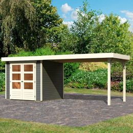 Karibu Gartenhaus &raquo;Arnis&laquo; mit Anbaudach 2,80 m Breite grau Holzwerkstoff