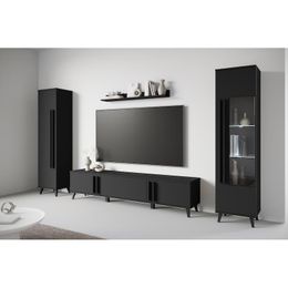 Home Affaire Wohnwand &raquo;Helsinki, Modernes Set mit verglaster Vitrine&laquo; Komplett-Set, 4 Stk. tlg. schwarz Holzwerkstoff