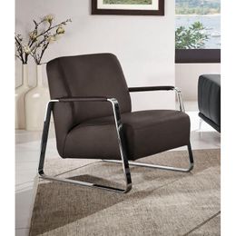 W.Schillig Cocktailsessel &raquo;quadroo Designsessel, Loungesessel&laquo; mit bezogenen Armlehnen, Gestell in Chrom gl&auml;nzend braun Velourgewebe V41 (100% 
