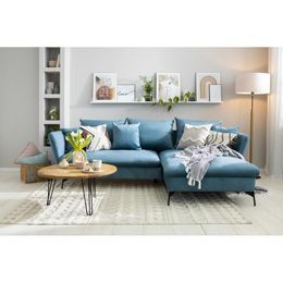 OTTO home Ecksofa &raquo;LIVORNO,258 cm, L-Form,&laquo; Schlaffunktion u. Bettkasten (139/224cm), Samt, Struktur, Webstoff blau 100% Polyester;PU-Schaum und Nosag