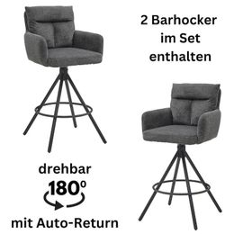 Stolkom Barhocker &raquo;Sofia&laquo; Set, 2 Stk. tlg. Komfortsitzh&ouml;he 70 cm, 180&deg;drehbar Auto Return funktion grau