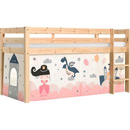 Vipack Spielbett &raquo;Pino, Kiefer massiv, mit Rolllattenrost u. Textil-Set, Made in Europe&laquo; B/H/T ca. 210x114x106cm, mit Leiter und Absturzschutz, verschiedene 