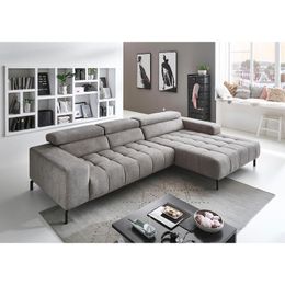 Die PlanBar Ecksofa &raquo;MP-IN18022 L-Form&laquo; mit Kopfteilverstellung & Zierkissen, optional Sitztiefenverstellung grau 100% Polyester