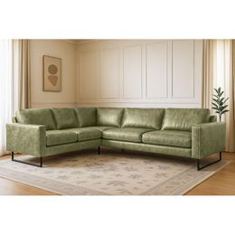 Home Affaire Ecksofa &raquo;Pinto, XXL, 250/290 cm, langer Schenkel, Ottomane&laquo; Cord, Chenille, Lederoptik, mit Keder, Metallf&uuml;&szlig;e, Wellenunterfederung gr&uuml;n 
