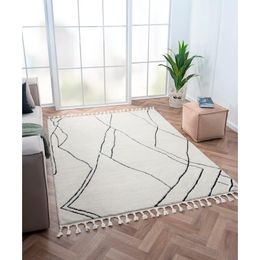 MyFlair Hochflor-Teppich &raquo;Moroccan Drawline, LAGERR&Auml;UMUNG!&laquo; rechteckig 24 mm H&ouml;he modern, marokkanisches Design, flauschig weich durch Hochflor schwarz-wei&szlig; 