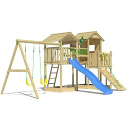 Jungle Gym Spielturm &raquo;Stronghold&laquo; Spielanlage mit 2 T&uuml;rmen, Schaukel und Rutsche mit Wasseranschluss blau Holzwerkstoff