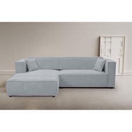 WERK2 Ecksofa &raquo;Atlanta-New, modernes Design, Stellma&szlig;e 295x182 cm, L-Form, Kedernaht&laquo; hoher Komfort, Schlaffunktion & Bettkasten, Cord, Grau grau 90% 