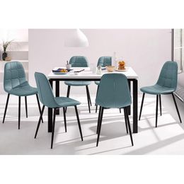 OTTO home Essgruppe Set, 5 Stk. tlg. Esstisch, Breite 120 cm und 4 Esszimmerst&uuml;hle, Bezug in Kunstleder blau