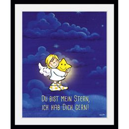 queence Bild &raquo;Laura's Stern&laquo; Engel Himmel Stern Sterne 1 Stk. tlg. HD Premium Poster-Druck inkl. Holzrahmen blau Acrylglas, Holz, Papier