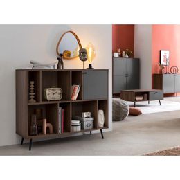 Salesfever B&uuml;cherregal &raquo;Kiruna Regal im minimalistischen Stil&laquo; Moderne Eleganz in Walnussfarbe braun MDF, Metall
