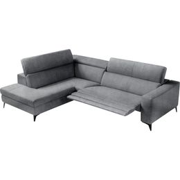 Egoitaliano Ecksofa &raquo;Edith, Designsofa mit hohem Sitzkomfort, L-Form&laquo; inkl. elektrischer Relaxfunktion und manuell verstellbaren Kopfteilen grau Luxus-Micofaser 
