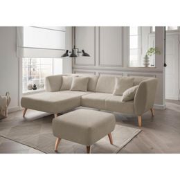 Home Affaire Ecksofa &raquo;Colori Polsterm&ouml;bel mit zeitlos eleganter R&uuml;ckenf&uuml;hrung. L-Form&laquo; Holzfu&szlig;farbe w&auml;hlbar, inkl. 4x Zierkissen beige 100% Polyester
