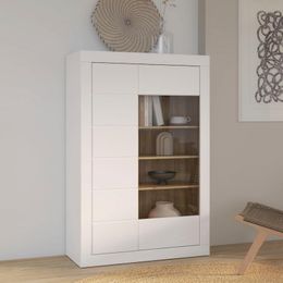 FORTE Vitrine &raquo;Lefkadas&laquo; BxH=101x151,2 cm, Highboard, grifflose Front, breite Rahmenoptik, T&uuml;r mit Glaseinsatz wei&szlig; Spanplatte