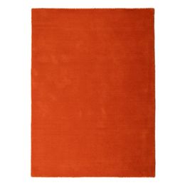 CarpetFine Wollteppich &raquo;Gabbeh Lola Uni&laquo; rechteckig 14 mm H&ouml;he mit nat&uuml;rlichem Pflanzenmaterial von Hand gewebt, auch in Rund orange Wolle
