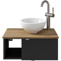 Waschtisch &raquo;Serie 6915 Waschschale mit Unterschrank f&uuml;r G&auml;stebad, G&auml;ste WC&laquo; Keramik-Aufsatzbecken, Waschtischplatte, Waschtischunterschrank, 3 Stk. 