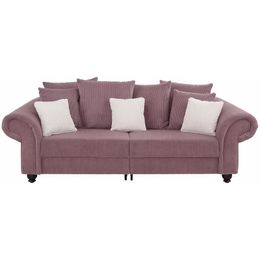 Home Affaire Big-Sofa &raquo;King Henry Mega Sofa, viel Platz, Breite 242cm, Federkern&laquo; in legerer Polsterung und vielen losen Kissen lila Samtcord &raquo;Ribbon&laquo;