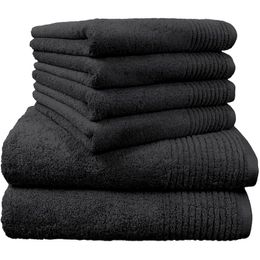 Dyckhoff Handtuch Set &raquo;Brillant&laquo; Set 6 Stk. Walkfrottee mit Streifenbord&uuml;re;4 Handt&uuml;cher (50x100cm), 2 Duscht&uuml;cher (70x140cm) schwarz Walkfrottee, Obermaterial