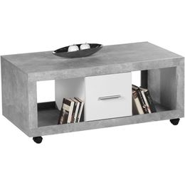 Stolkom Couchtisch &raquo;Stone rollbar mit Schubk&auml;sten, Beton wei&szlig;, BxHxT 115x50x60 cm&laquo; Rollbar, 2 Schubk&auml;sten, 2 offene F&auml;cher, Beton Dekor-Wei&szlig; schwarz
