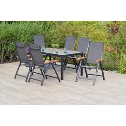 Merxx Garten-Essgruppe &raquo;&raquo;Toblino&laquo;&laquo; Set, 5-fach verstellbare R&uuml;ckenlehne, pulverbeschichtetes Aluminiumgestell, 7 Stk. tlg. Tisch: LxB: 150x90 cm grau 