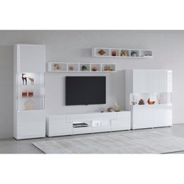 OTTO home Wohnwand &raquo;Toledo,Breite 391cm stilvolle Mediawand ohne Beleuchtung&laquo; 5 Stk. tlg. wei&szlig; ABS-Kunststoff, Glas, MDF, Melamin, Metall