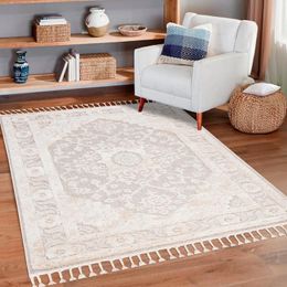 OTTO home Hochflor-Teppich &raquo;Bjelle&laquo; rechteckig 20 mm H&ouml;he L&auml;ufer, Boho-Stil, Ornamente, Hoch Tief Struktur, mit Fransen beige Obermaterial: 55% 