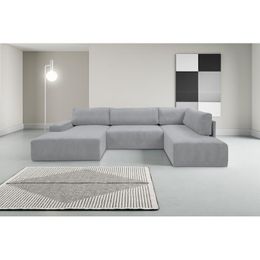 WERK2 Wohnlandschaft &raquo;Rotterdam-U, U-Form, in kuschelweichem Cord oder Breitcord&laquo; Design Sofa mit Schlaffunktion & Bettkasten, Cord, Grau grau 90% 