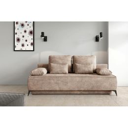 WERK2 Schlafsofa &raquo;Indira Samtvelour Boucle Bezug, Breite 206cm, Liegefl&auml;che 202/145cm,&laquo; 2-Sitzer Sofa & Schlafcouch mit Bettkasten braun 100% 