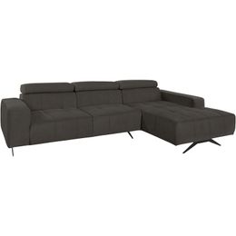 DOMO collection Ecksofa &raquo;Trento L-Form, mit Kufenfu&szlig; oder Einzelfu&szlig;&laquo; wahlweise mit Kopfteilverstellung, Recamiere links/rechts bestellbar braun 92% 