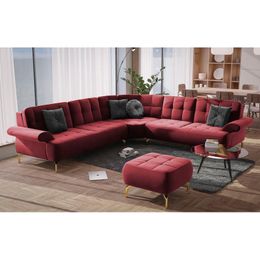 Sit & More sit&more Ecksofa &raquo;Orient 1 L-Form&laquo; inkl. 4 Zierkissen mit Strass-Stein, goldfarbene Metallf&uuml;&szlig;e rot 100% Polyester