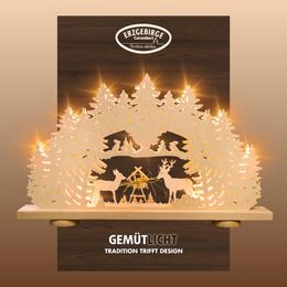 Weigla LED Schwibbogen &raquo;Futterkrippe mit echtem Heu, Lichterbogen aus Holz, NATUR&laquo; 1 Stk. Made in Germany, Weihnachtsdeko Innen, Weihnachtsbeleuchtung beige 