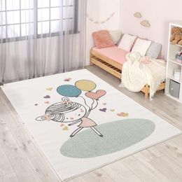 Carpet City Kinderteppich &raquo;Anime9393&laquo; rechteckig 11 mm H&ouml;he Spielteppich, M&auml;dchen, Herzen, Ballon, Weicher Flor, Pflegeleicht beige Polypropylen (PP)