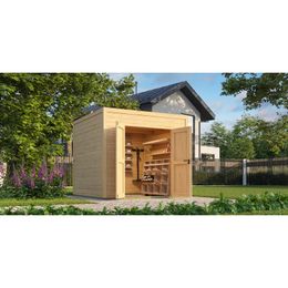 Nordic Holz Gartenhaus &raquo;Fynn 1,5&laquo; kleiner stilvoller Schuppen mit Flachdach beige Massivholz