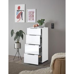 HBZ-MEBLE HBZ Kommode &raquo;Santorin Mehrzweckschrank mit Schubk&auml;sten, BxHxT 45x99x40 cm&laquo; 1 Stk. tlg. Mit 4 Schubk&auml;sten mit Softclose, Glasfront und Glasoberboden 