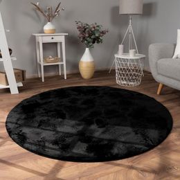 Paco Home Fellteppich &raquo;Kunstfell Soft 380&laquo; rund 14 mm H&ouml;he Langflor, Kuschelteppich - besonders weich, Uni-Farben schwarz Polyester