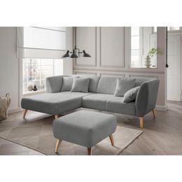 Home Affaire Ecksofa &raquo;Colori Polsterm&ouml;bel mit zeitlos eleganter R&uuml;ckenf&uuml;hrung. L-Form&laquo; Holzfu&szlig;farbe w&auml;hlbar, inkl. 4x Zierkissen grau 100% Polyester