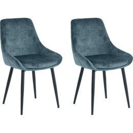 Sit Polsterstuhl (Set) 2 Stk.glamour&ouml;ser Bezug in Samtoptik blau Metall, Polyester