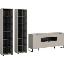 Home Affaire Wohnwand &raquo;ADIO, Breite 305 cm, 3-teiliges Set, mit Metall-Kufenf&uuml;&szlig;e&laquo; Set, bestehend aus: 2x Standregal und Sideboard, 3 Stk. tlg. 