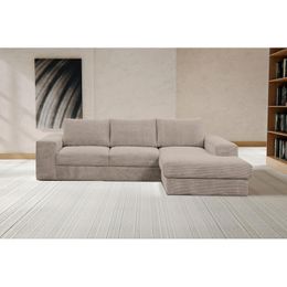 WERK2 Ecksofa &raquo;Rozzana Design Ecksofa mit hohem Komfort, zeitlos & elegant, L-Form,&laquo; in kuschelweichen Trendstoffen Cord, Breitcord und Pl&uuml;sch beige 