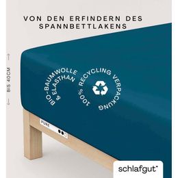 Schlafgut Spannbettlaken &raquo;PURE BOXSPRING in Gr. 90x200, 140x200 oder 180x200, f&uuml;r Boxspringbett&laquo; aus Bio-Baumwolle, f&uuml;r Matratzen bis 40 cm H&ouml;he, Bettlaken blau