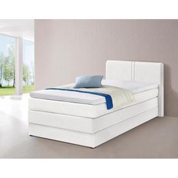 Hapo Boxspringbett mit Bettkasten wei&szlig; Kopfteil, seitliche Unterbox und Obermatratze sind mit pflegeleichtem Feinstrukturstoff in Leinenoptik (100% 