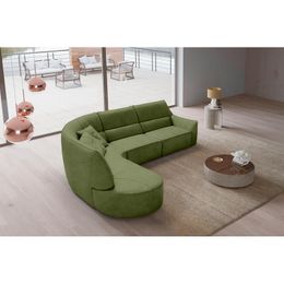 Egoitaliano Ecksofa &raquo;Puffy, extravagant & edel, Retro Designsofa, hoher Sitzkomfort, L-Form&laquo; mit Ottomane, wahlweise mit und ohne elektrischer Relaxfunktion gr&uuml;n