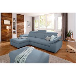 Home Affaire Ecksofa &raquo;Mauritius L-Form&laquo; mit Kopfteil- und Armlehnverstellung, mit Bettfunktion und Bettkasten blau Struktur fein (100% Polyester);