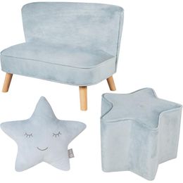 Roba Kindersitzgruppe &raquo;Lil Sofa&laquo; Set, 3 Stk. tlg. bestehend aus Kindersofa, Kinderhocker und Dekokissen in Sternform blau