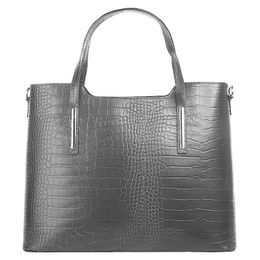 CLUTY Damen Henkeltasche echt Leder, Made in Italy schwarz