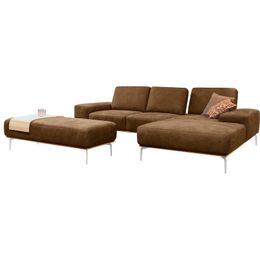 W.Schillig Ecksofa &raquo;run, Designsofa mit tollem Sitzkomfort, L-Form&laquo; mit elegantem Holzsockel, F&uuml;&szlig;e in Chrom gl&auml;nzend, Breite 279 cm braun Longlife 