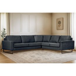 Home Affaire Ecksofa &raquo;Pinto, XXL, 250/290 cm, langer Schenkel, Ottomane&laquo; Cord, Chenille, Lederoptik, mit Keder, Metallf&uuml;&szlig;e, Wellenunterfederung blau 