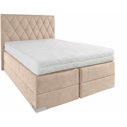 Westfalia Schlafkomfort Boxspringbett beige Bezug der Obermatratze: 100% Polyester, Bezug abnehm- und waschbar bis 60&deg;C;Unterbox und Kopfteil: Microvelours-Bezug (100% 
