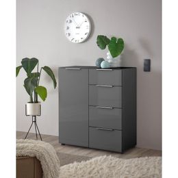 HBZ-MEBLE HBZ Sideboard &raquo;Santorin Mehrzweckschrank-Universalschrank, BxHxT 90x99x40 cm&laquo; 1 Stk. tlg. Mit 1 T&uuml;r und 4 Schubk&auml;sten mit Softclose, Glasfront und 