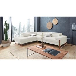 W.Schillig Ecksofa &raquo;finn, Designsofa mit tollem Sitzkomfort, bequem, L-Form&laquo; German Design Award 2016, Fu&szlig;gestell Nussbaum natur, Breite 281 cm wei&szlig; 